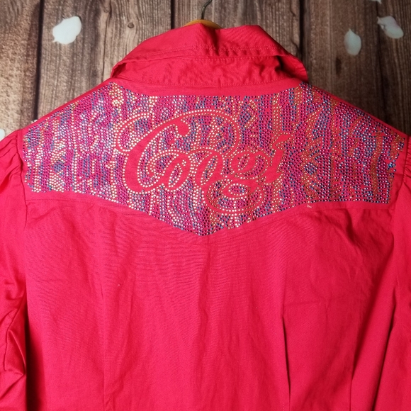 COOGI | Tops | Coogi Red Rhinestone Button Down Shirt Siz | Poshmark